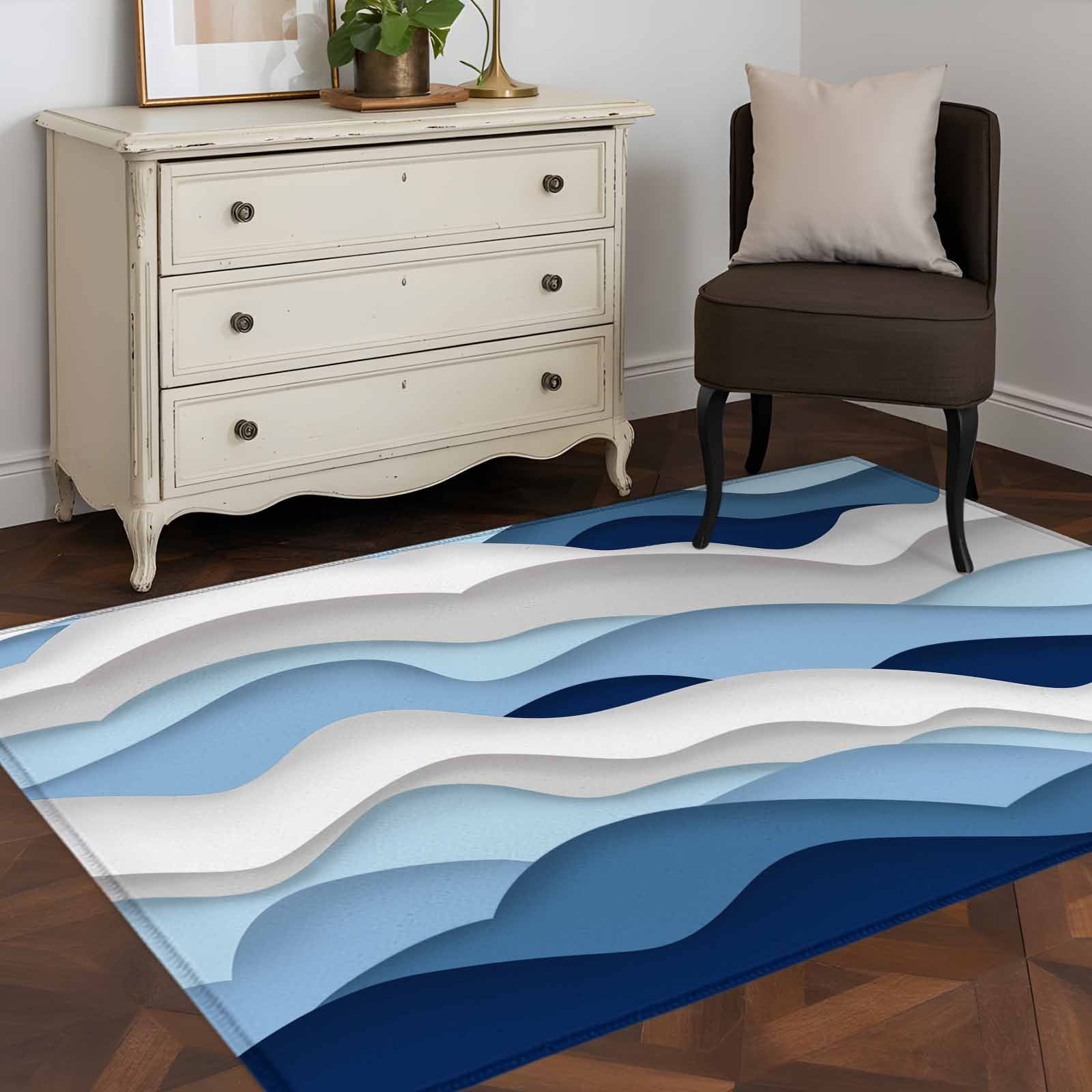 Area Rug 48×72in, Ocean Blue Gradient Water Ripples Floor Carpet Living ...