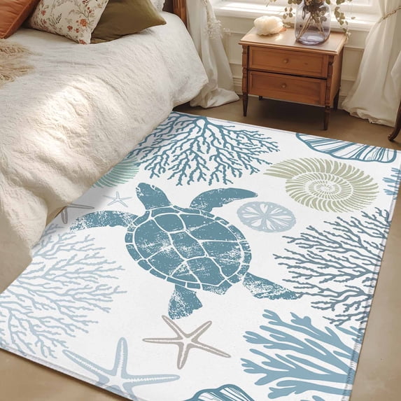 Area Rug 48×72in, Ocean Blue Sea Turtle Starfish Coral Floor Carpet ...