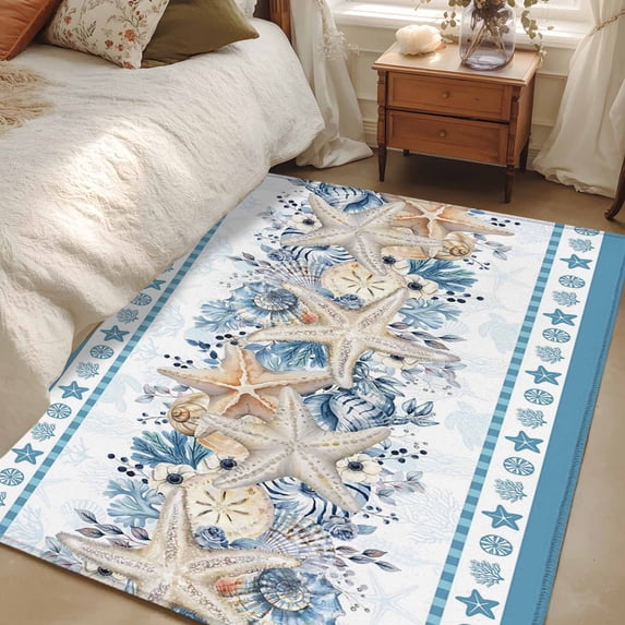 Area Rug 48×72in, Ocean Starfish Conch Leaf Floor Carpet Living Room ...