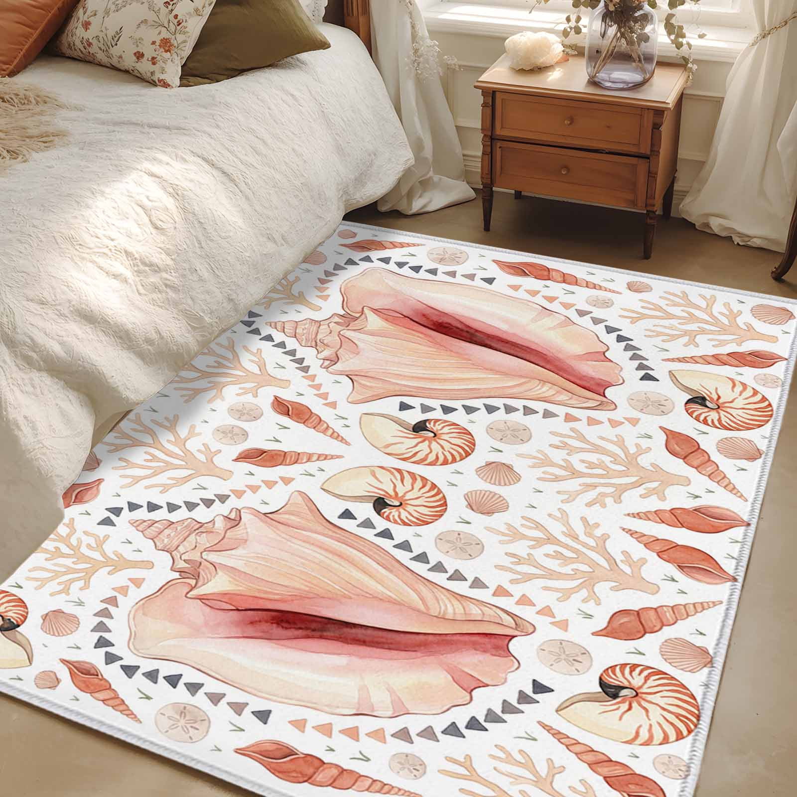 Area Rug 48×72in, Ocean Watercolor Conch Shell Floor Carpet Living Room ...