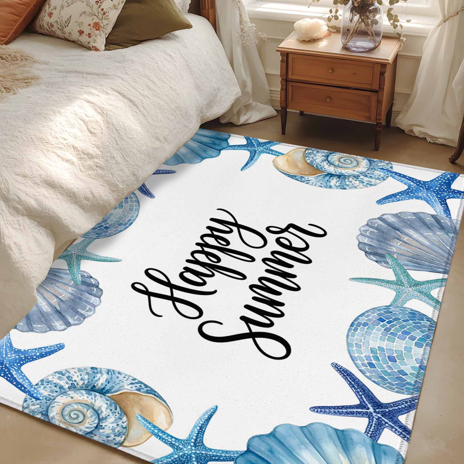 Area Rug 48×72in, Oceans Blue Shells Sea Stars Floor Carpet Living Room ...