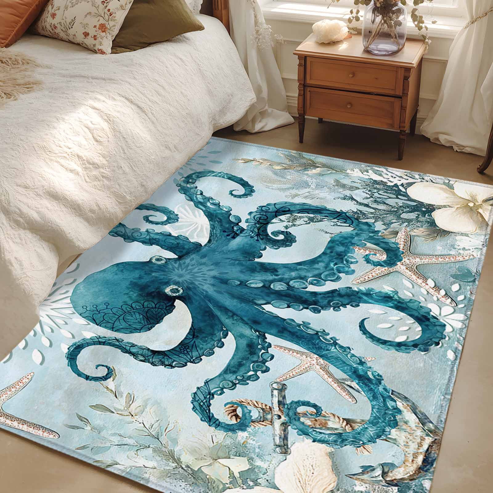 Area Rug 48×72in, Octopus Sea Starfish Anchor Floor Carpet Living Room ...