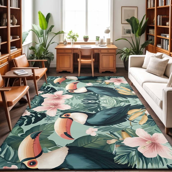 Area Rug 48×72in, Parrot Summer Tropical Leaves Floor Carpet Living ...