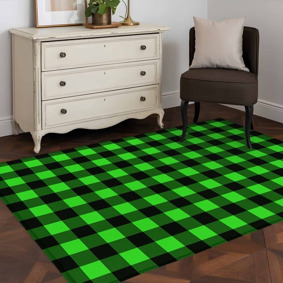Area Rug 48×72in, Pastoral Green Black Buffalo Plaid Floor Carpet ...