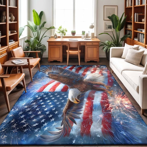Area Rug 48×72in, Patriotic USA Flag Eagle Floor Carpet Living Room Rug ...