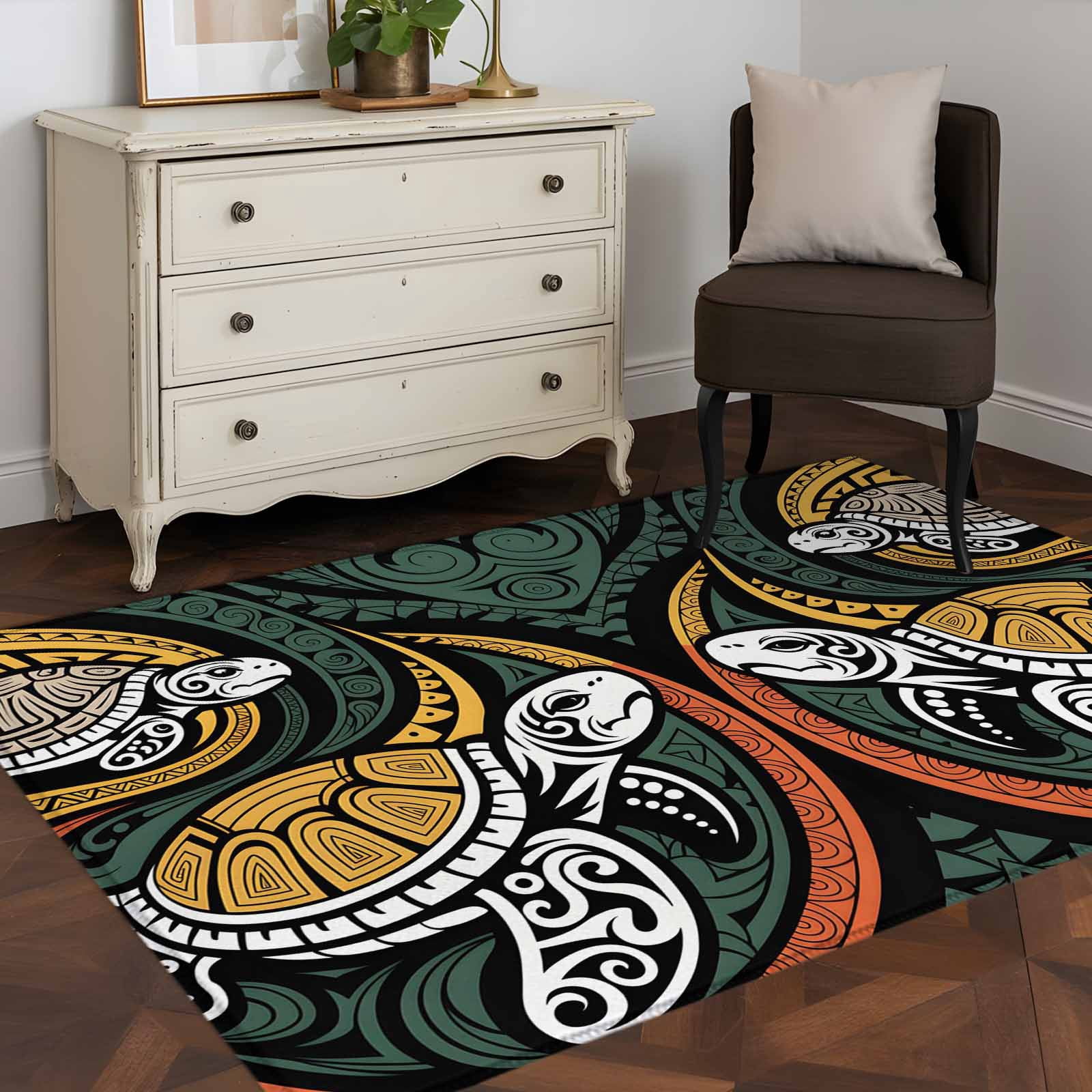 Area Rug 48×72in, Polynesia Sea Turtle Floor Carpet Living Room Rug ...