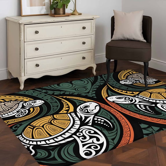 Area Rug 48×72in, Polynesia Sea Turtle Floor Carpet Living Room Rug ...