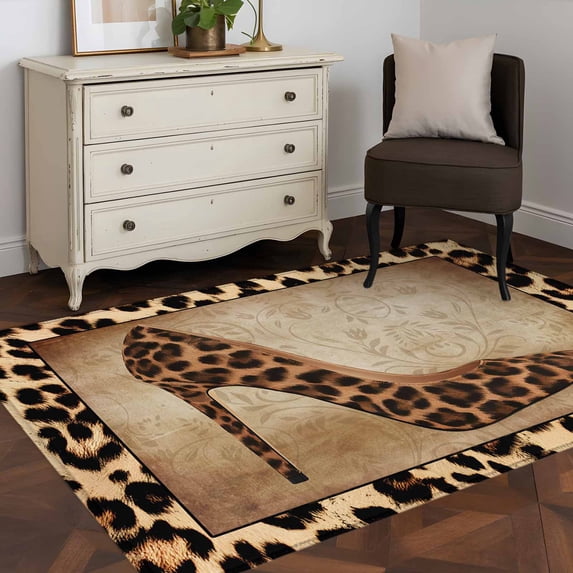 Area Rug 48×72in, Retro Leopard Shoes Theme Floor Carpet Living Room ...