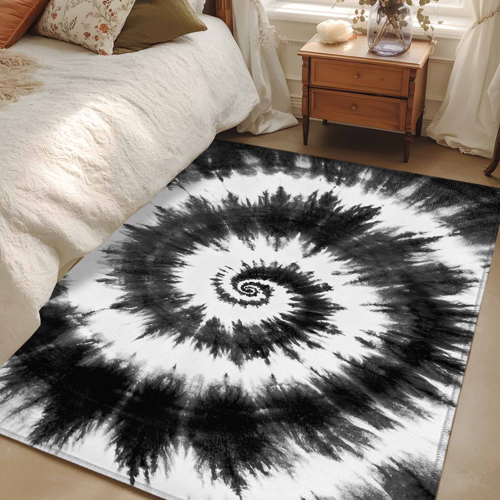 Area Rug 48×72in, Retro Tie-dye Black White Floor Carpet Living Room ...