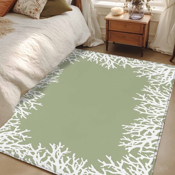 Area Rug 48×72in, Sea White Coral on Light Green Background Floor ...