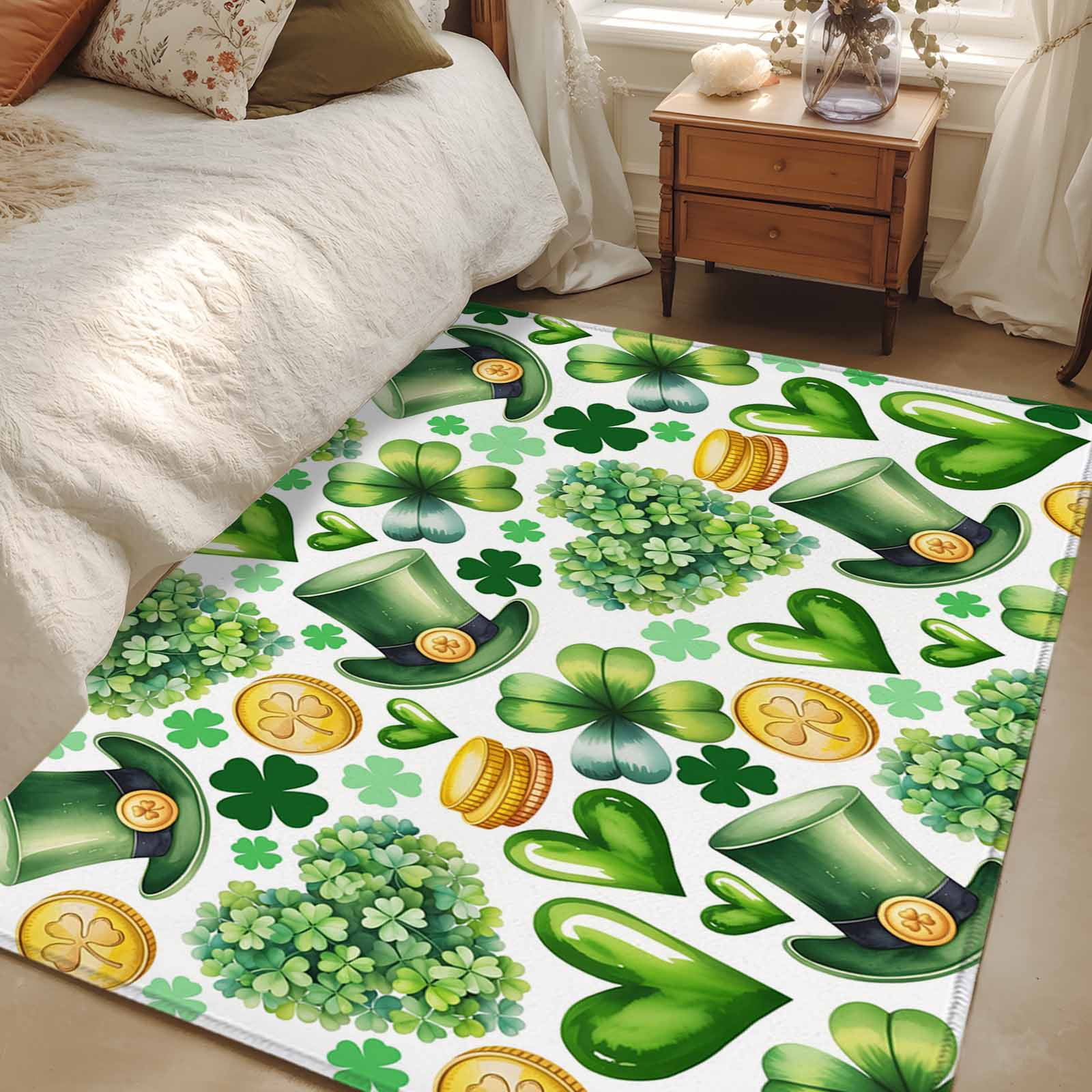 Area Rug 48×72in, St Patrick's Day Clovers Hat Coin Floor Carpet Living ...