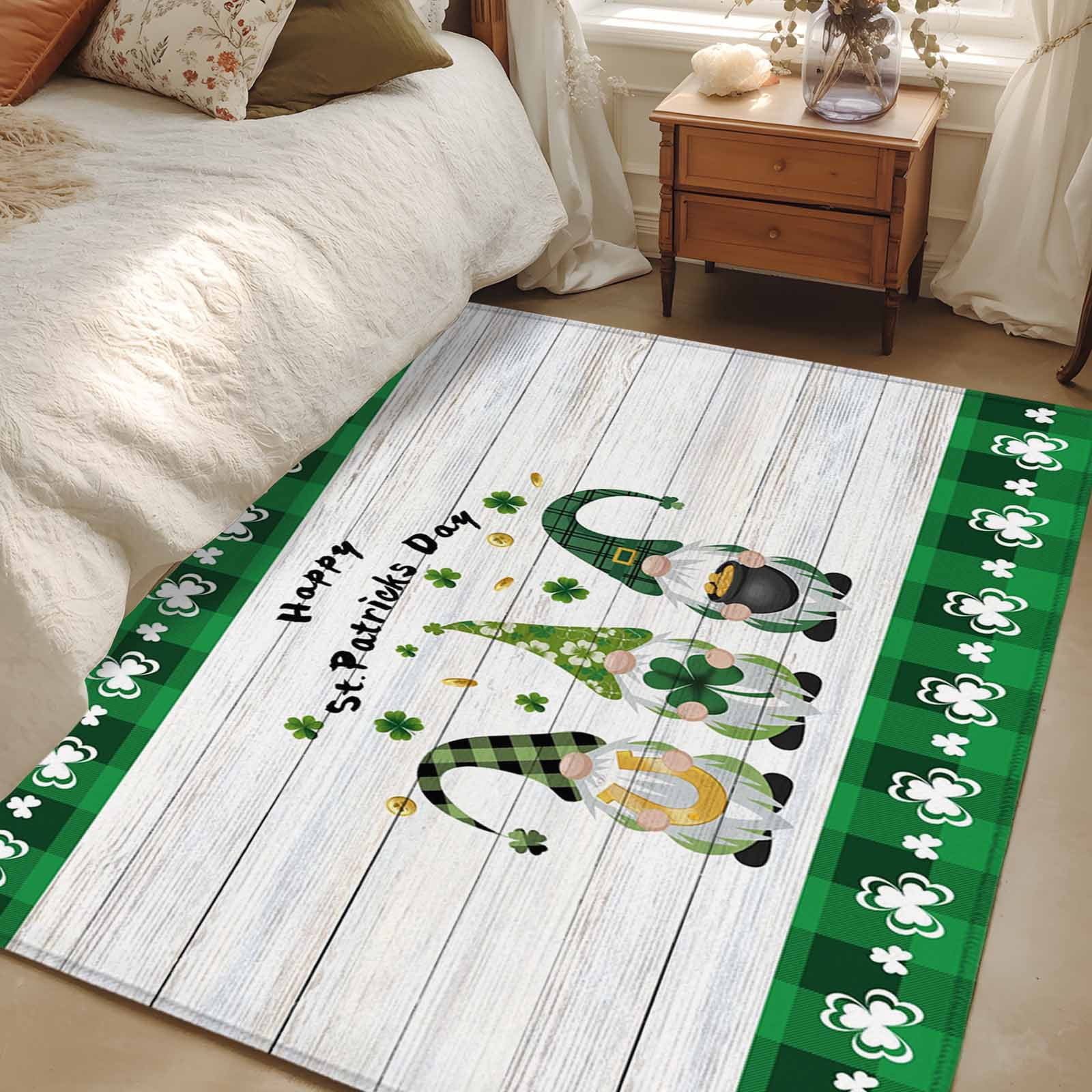 Area Rug 48×72in, St. Patrick's Day Dwarf Gold Coin Green Clovers Floor ...