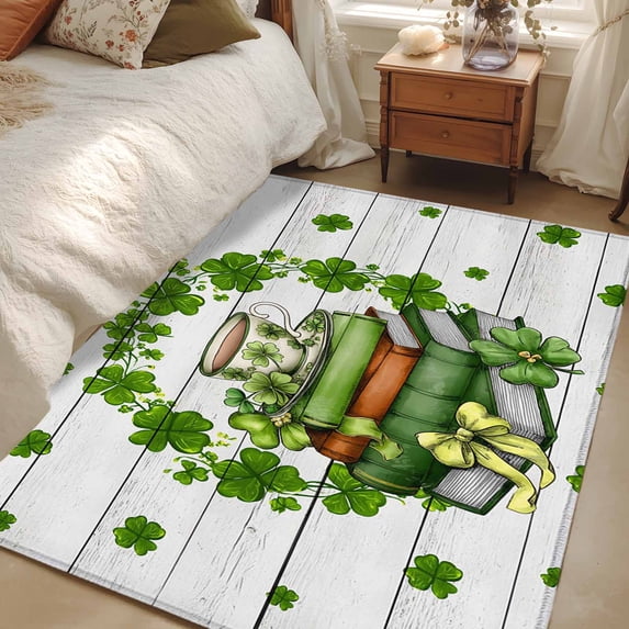 Area Rug 48×72in, St. Patrick's Day Green Luck Leaf Book Floor Carpet ...