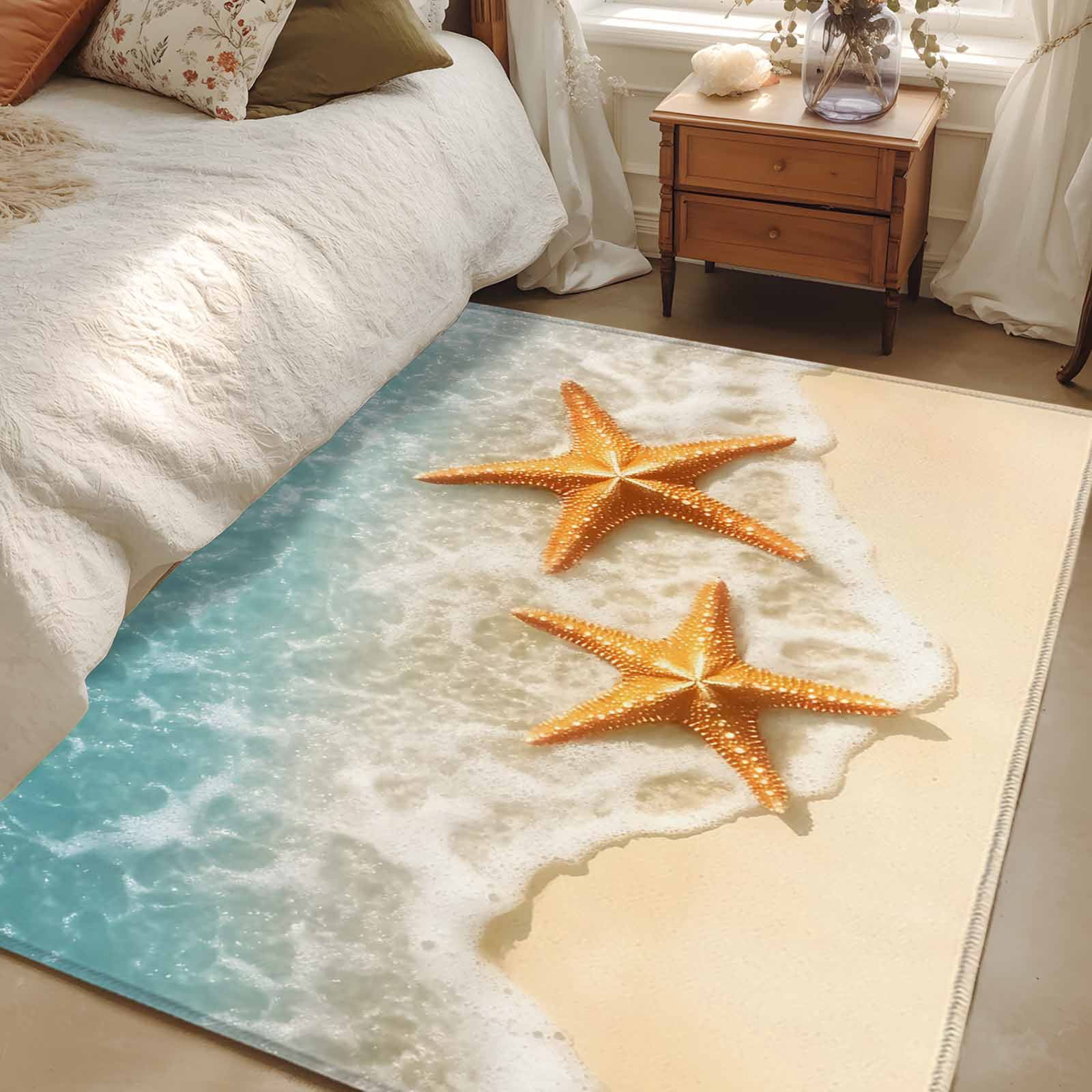 Area Rug 48×72in, Summer Beach Scene Starfish Ocean Floor Carpet Living ...
