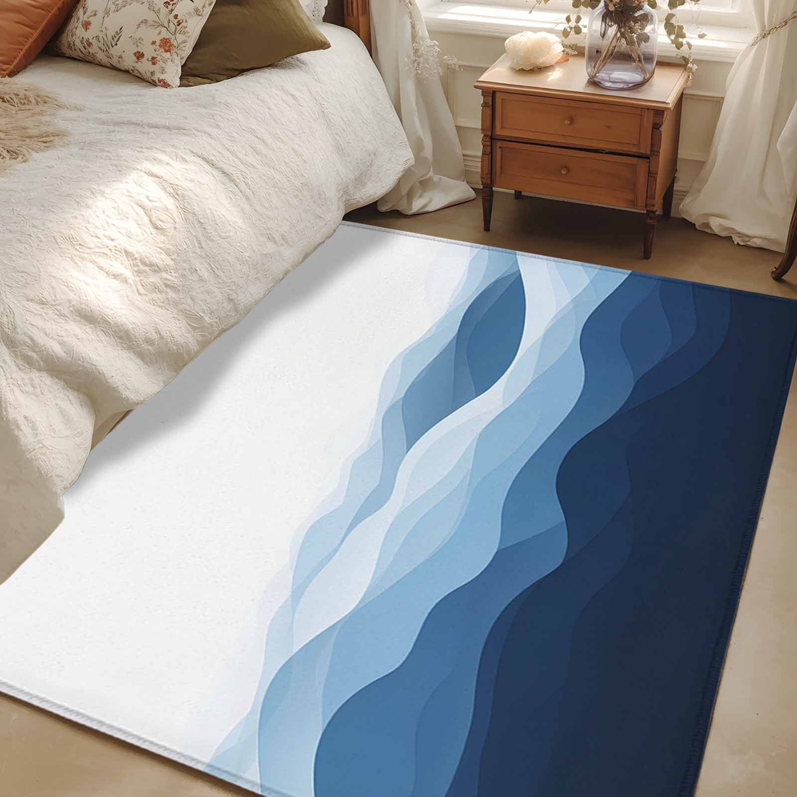 Area Rug 48×72in, Summer Navy Blue Gradient Water Ripple Floor Carpet ...