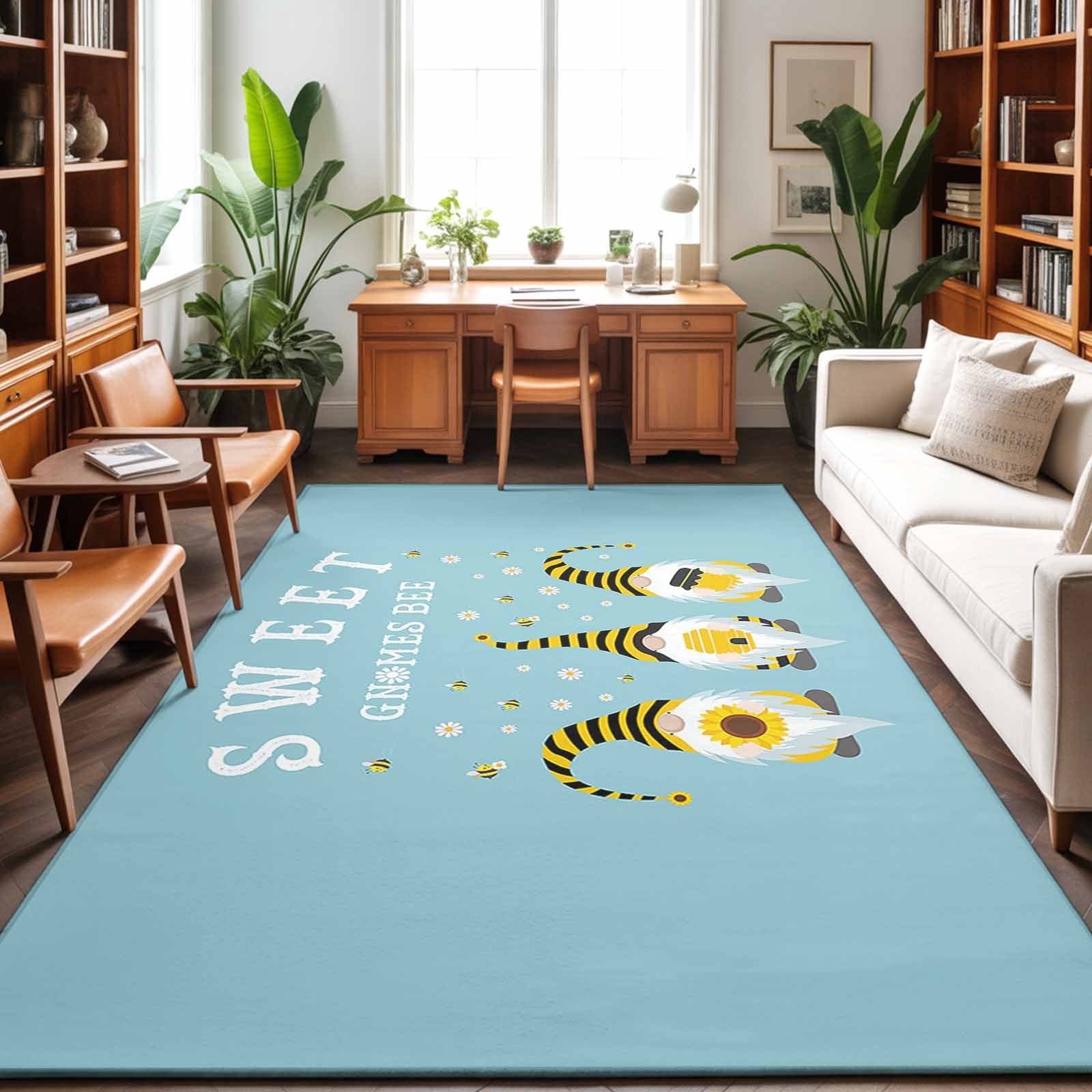 Area Rug 48×72in, Sunflower Honey Bee Gnome Floor Carpet Living Room ...
