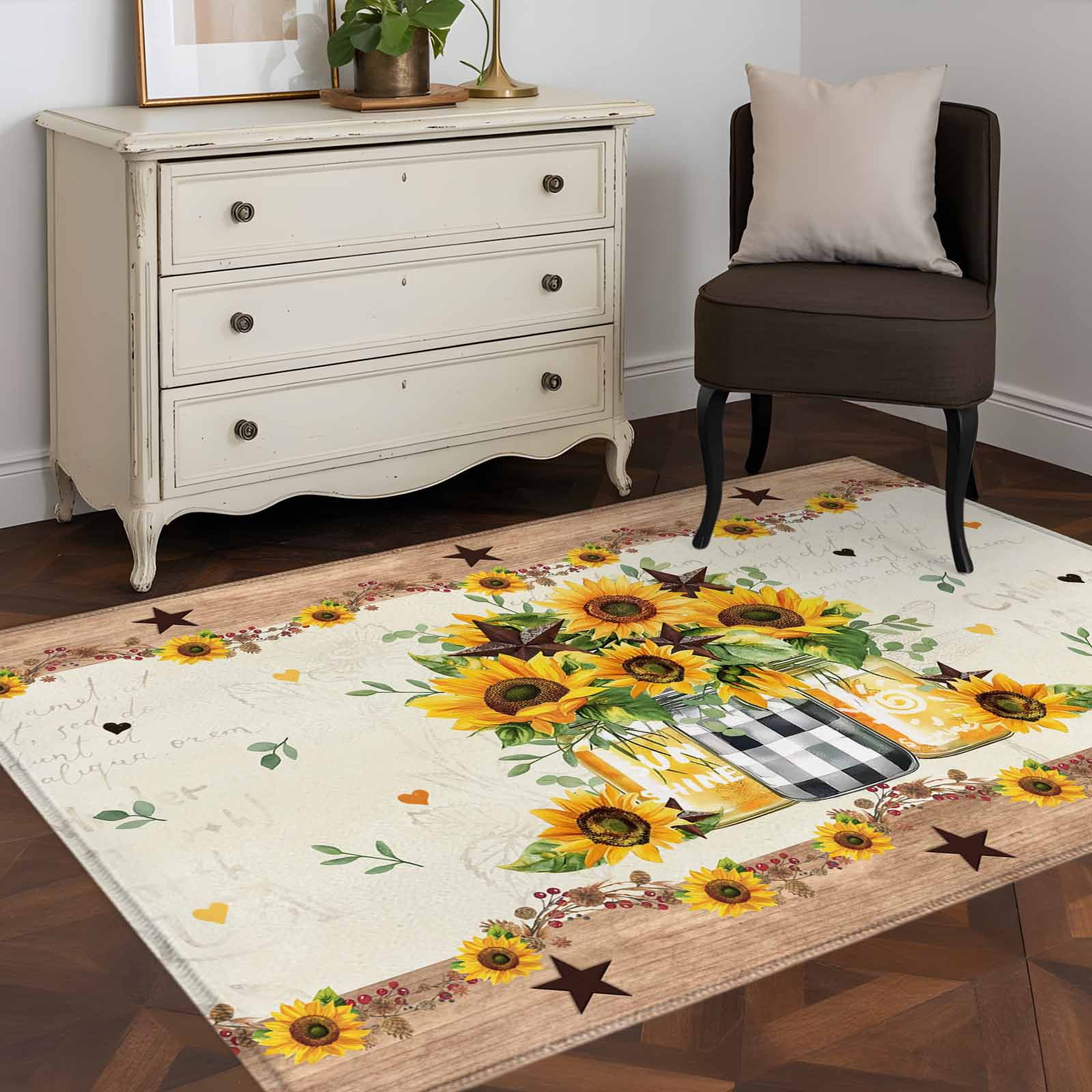 Area Rug 48×72in, Sunshine Farm Sunflowers Floor Carpet Living Room Rug ...