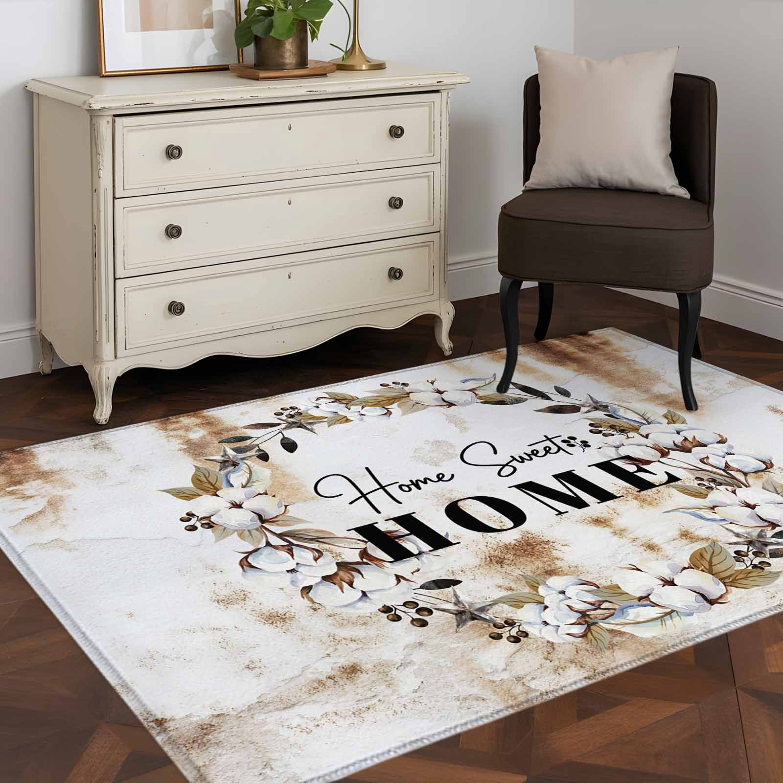 Area Rug 48×72in, Sweet Home Words Cotton Floor Carpet Living Room Rug ...