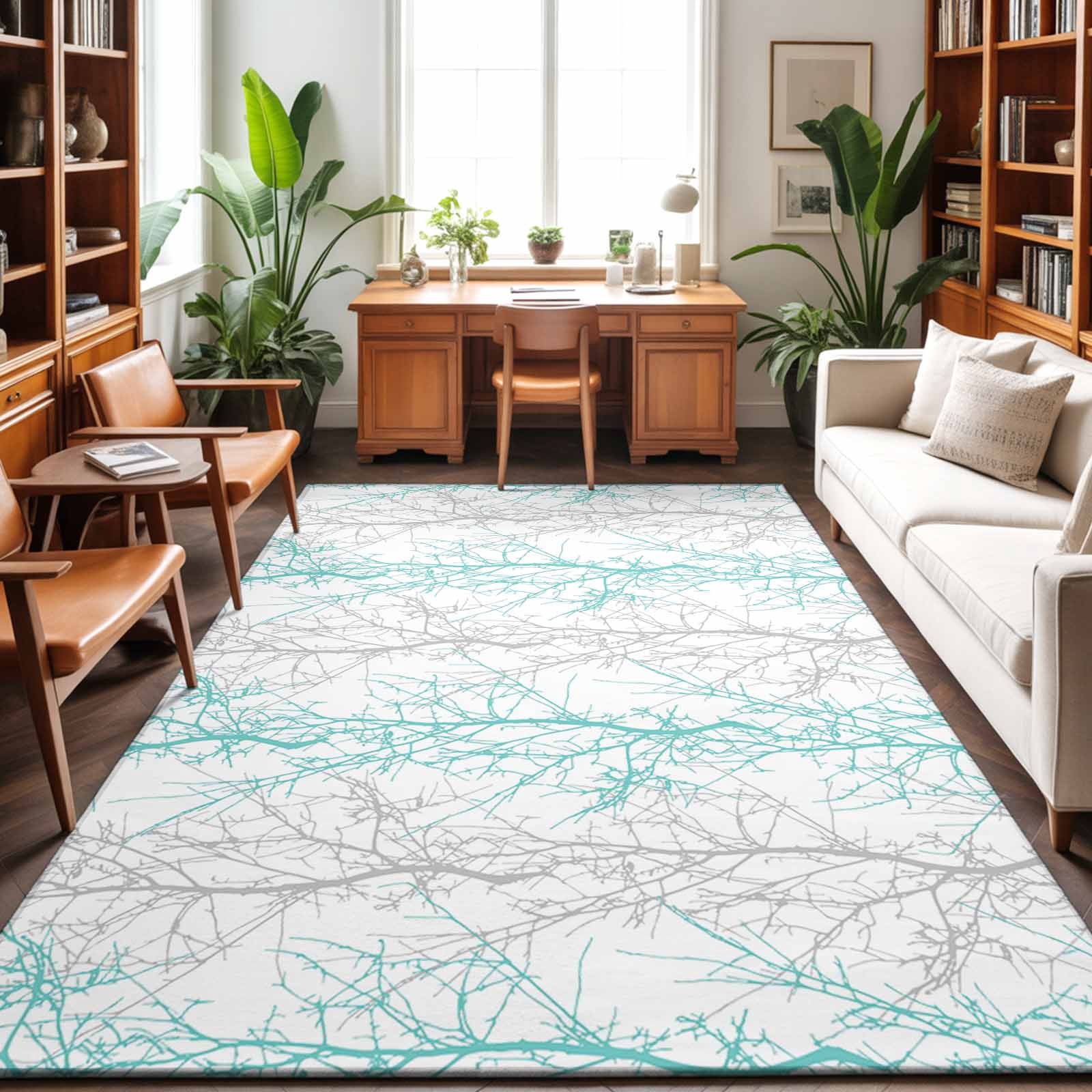 Area Rug 48×72in, Teal Branches Gray Country Plants Seamless Floor ...