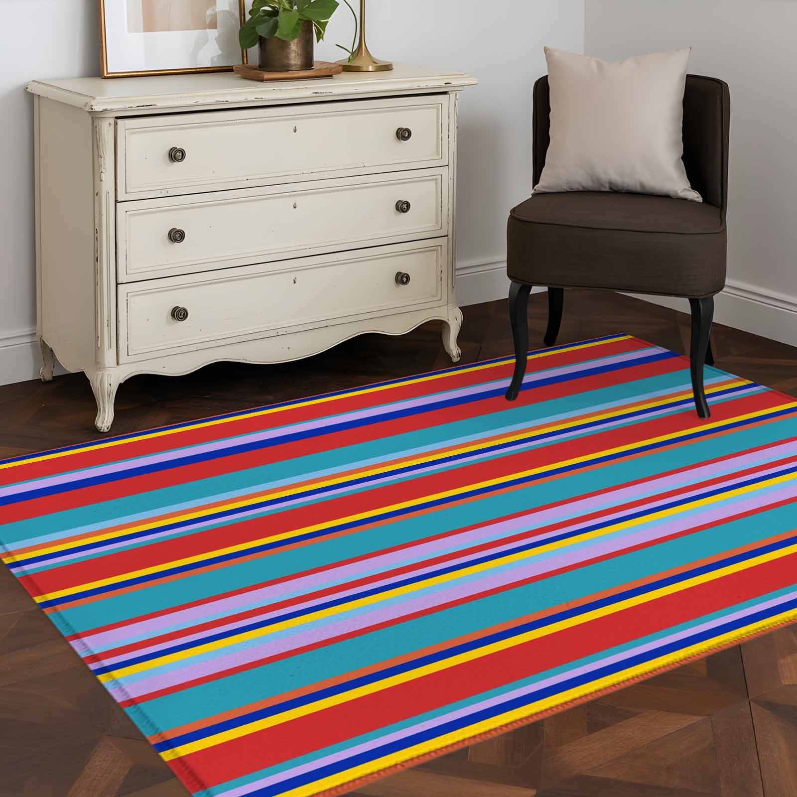 Area Rug 48×72in, Traditional Mexico Colorful Stripes Floor Carpet ...