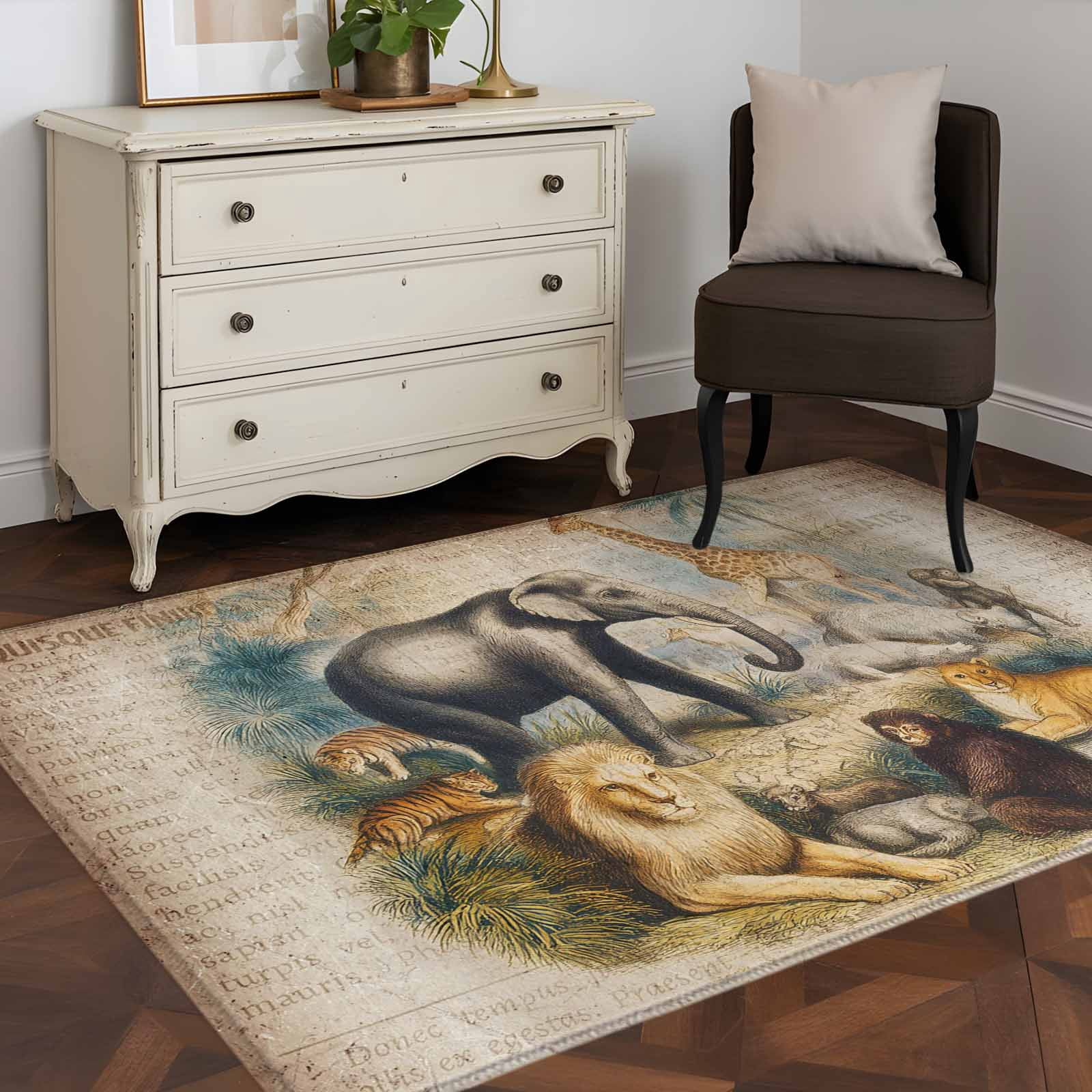 Area Rug 48×72in, Vintage Jungle Animals Floor Carpet Living Room Rug ...