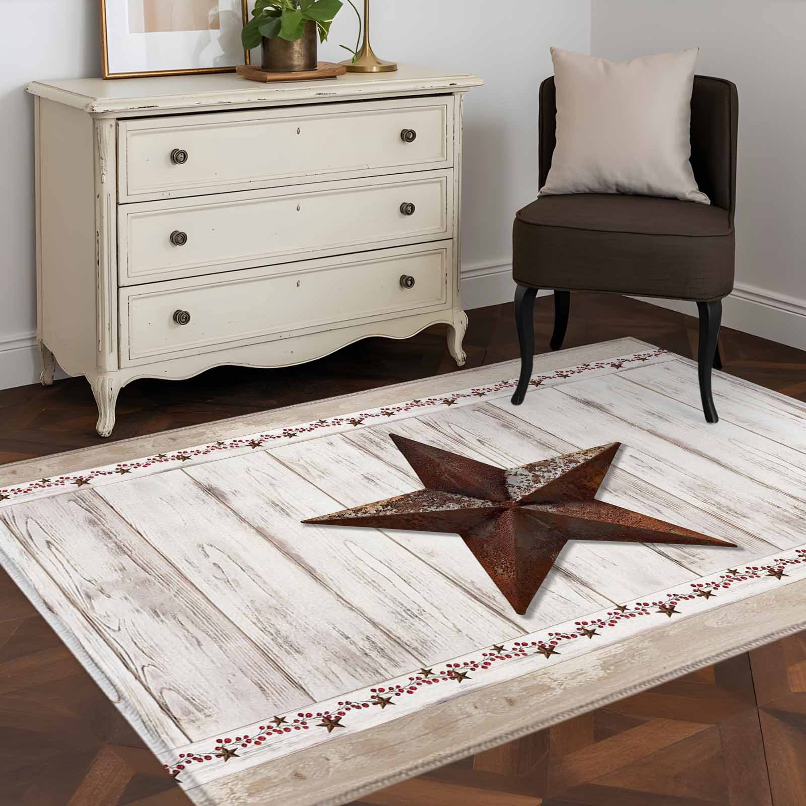 Area Rug 48×72in, Vintage Texas Star on Grey Wood Grain Floor Carpet ...