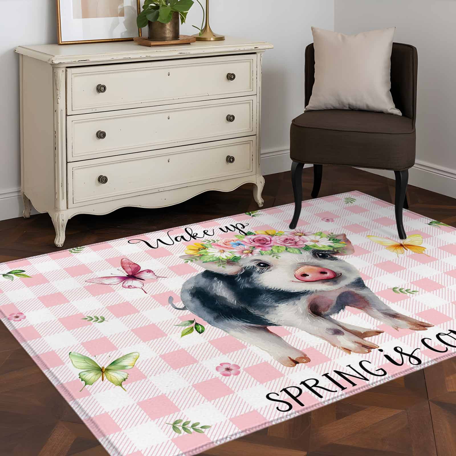 Area Rug 48×72in, Wake up Spring Is Coming Pig Floor Carpet Living Room ...