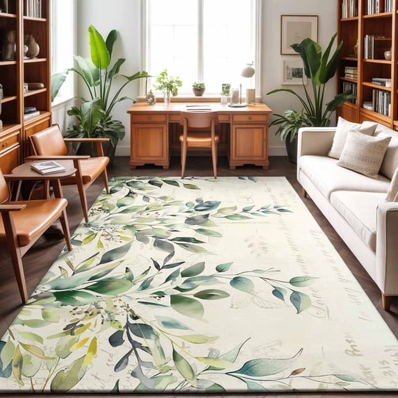 Area Rug 48×72in, Watercolor Leaves on Retro Letter Floor Carpet Living ...