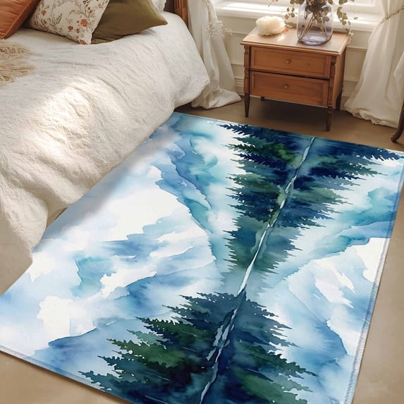 Area Rug 48×72in, Watercolor Mountain Lake Cloud Floor Carpet Living ...