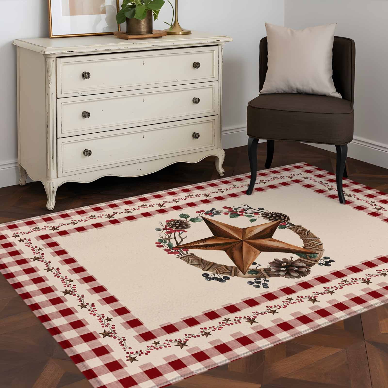 Area Rug 48×72in, Western Star Country Berry Wreath Floor Carpet Living ...