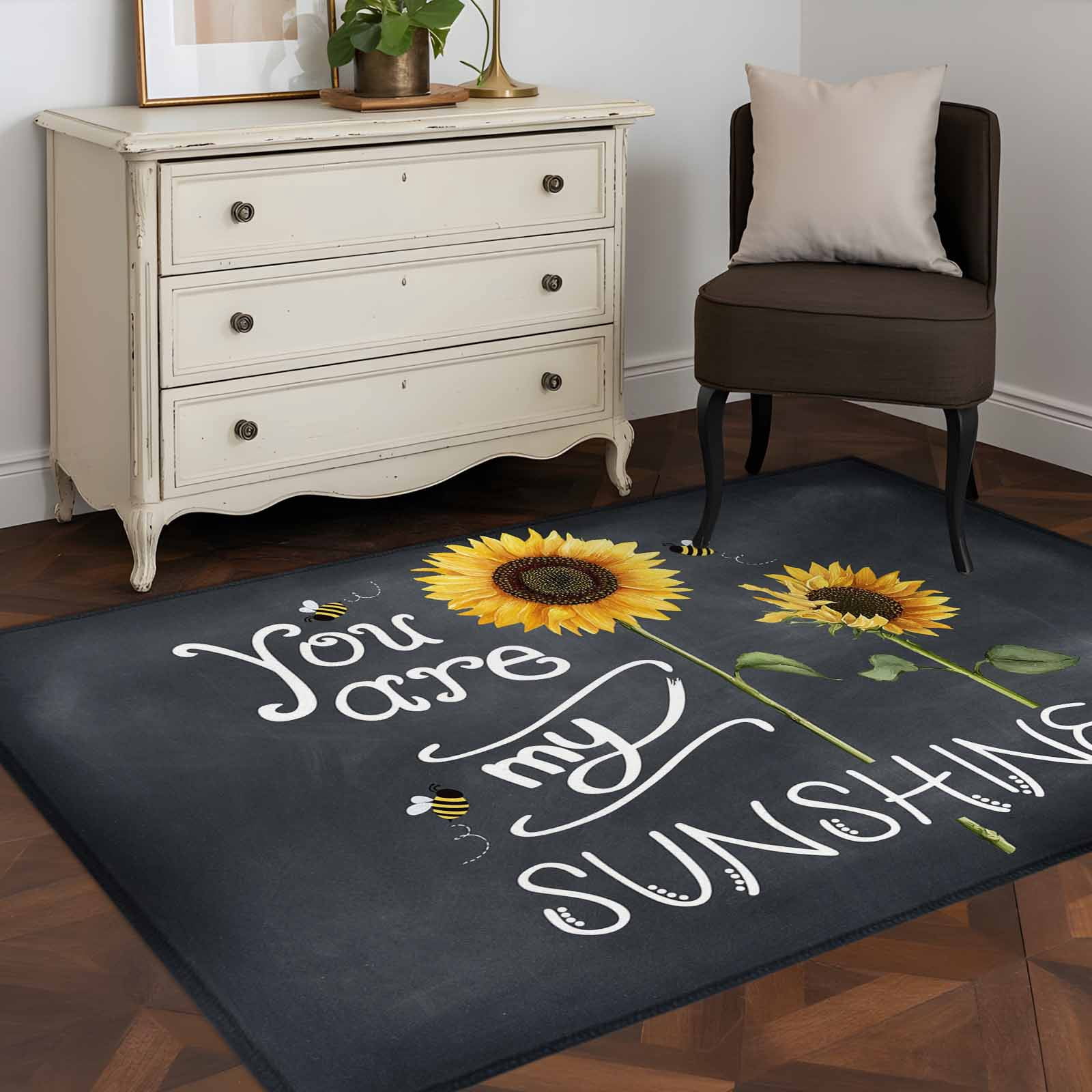 Area Rug 48×72in, You Are My Sunshine on Black Floor Carpet Living Room ...