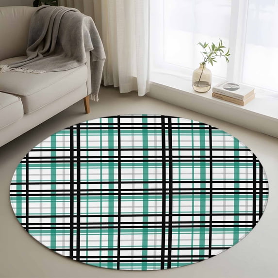 Area Rug 48in, Abstract Black Green Line Lattice Floor Carpet Living ...
