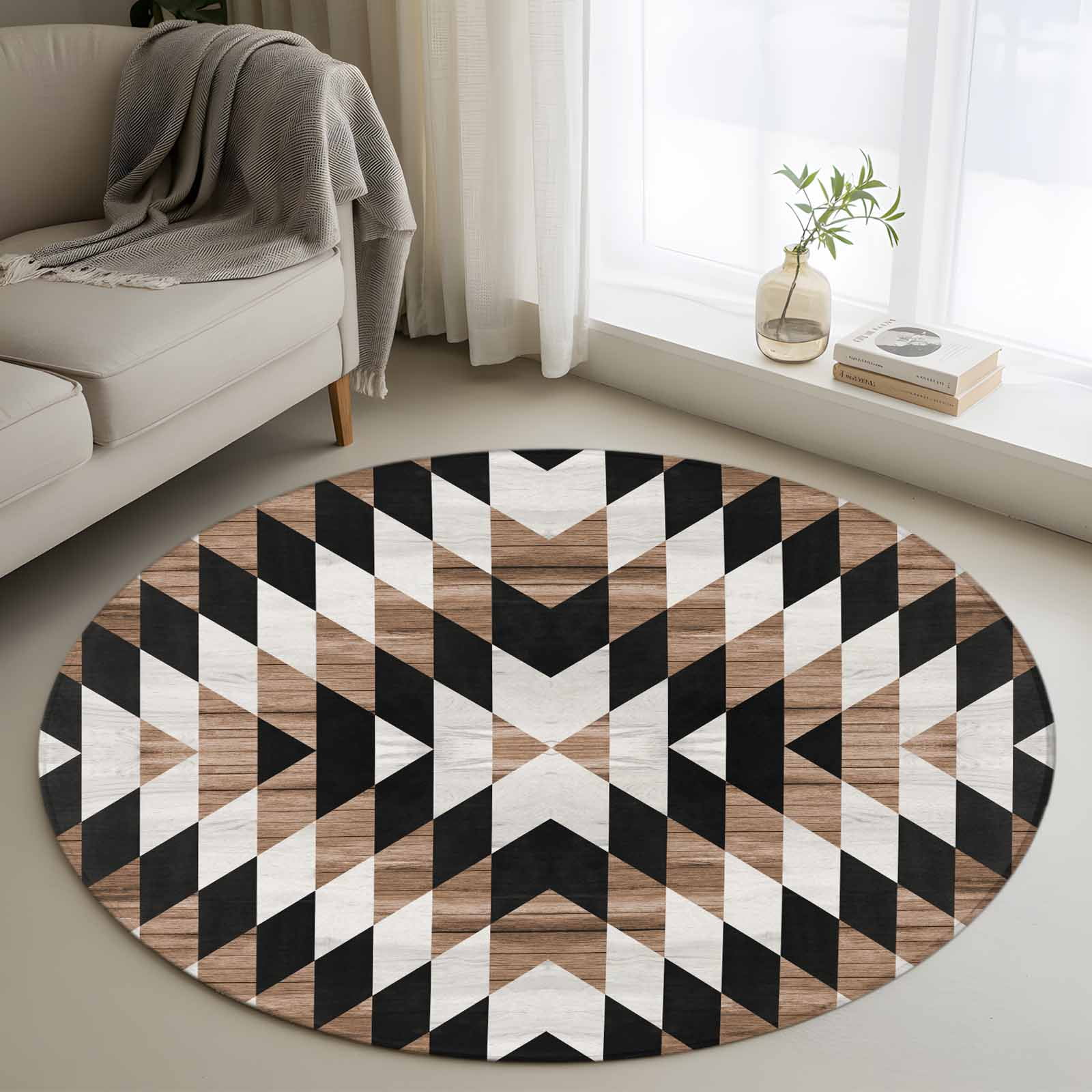 Area Rug 48in, Abstract Geometric Pattern Floor Carpet Living Room Rug ...