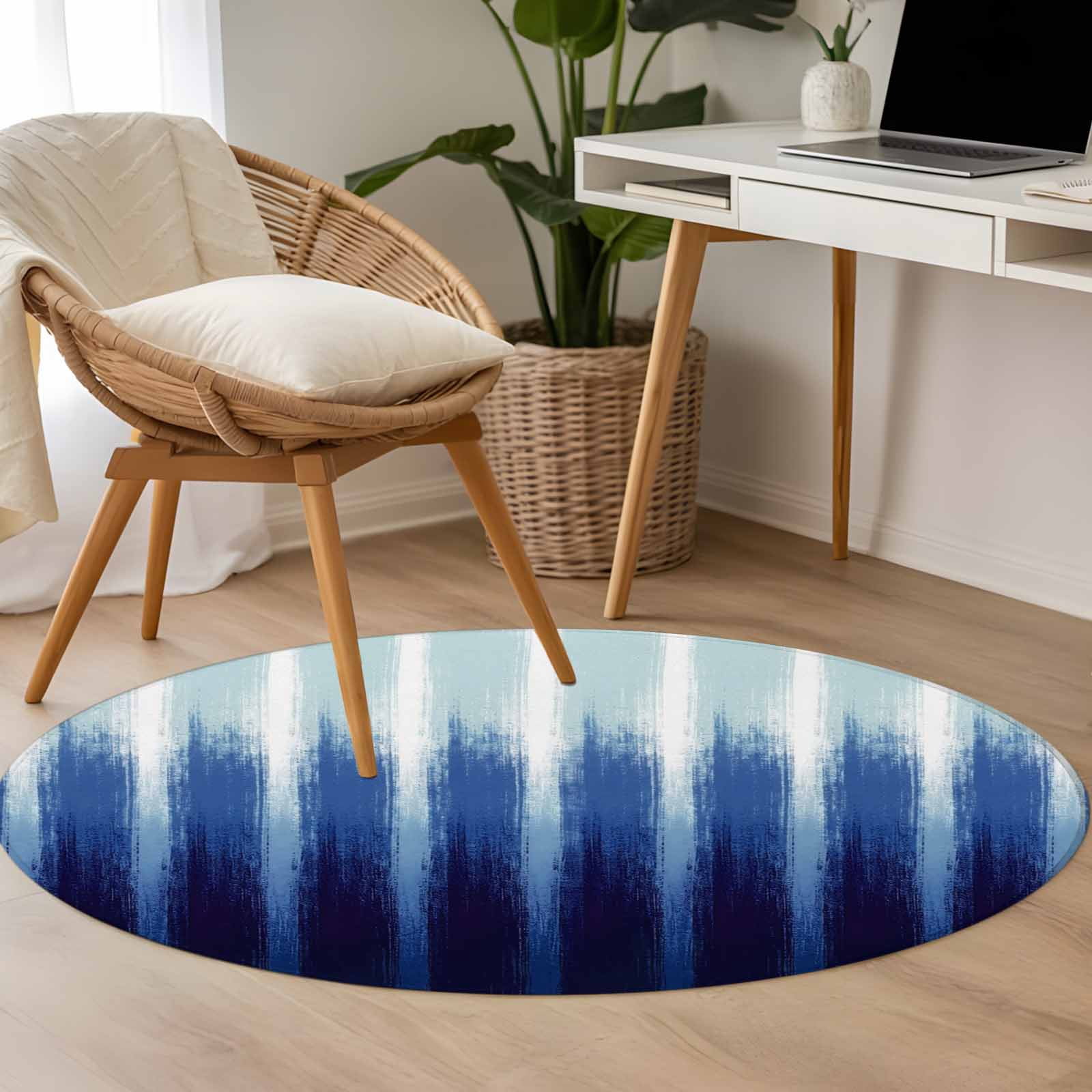 Area Rug 48in, Abstract Gradient Blue Striped Floor Carpet Living Room ...