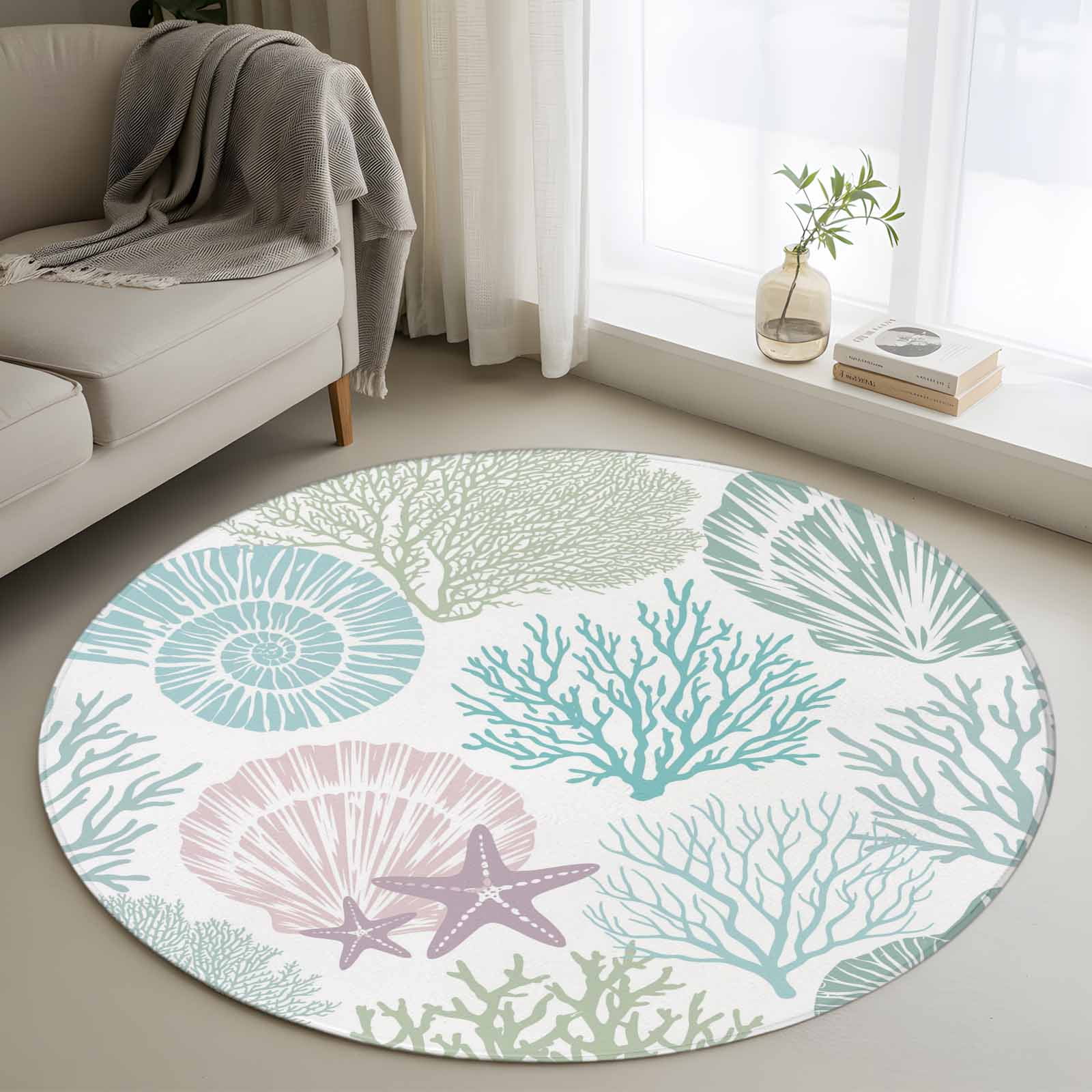 Area Rug 48in, Abstract Ocean Coral Starfish Floor Carpet Living Room ...