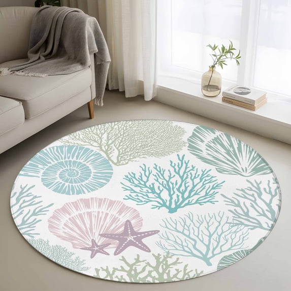 Area Rug 48in, Abstract Ocean Coral Starfish Floor Carpet Living Room ...