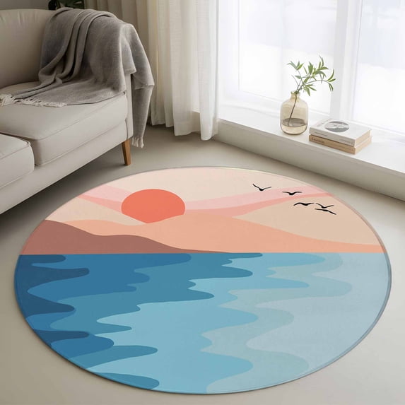 Area Rug 48in, Abstract Sunset Mountain Art Floor Carpet Living Room ...
