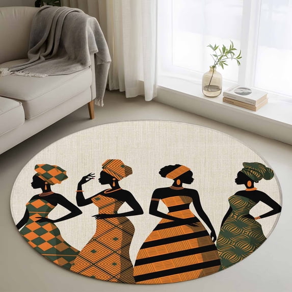 Area Rug 48in, African Ethnic Tribal Black Women Floor Carpet Living ...