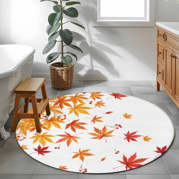 Area Rug 48in, Autumn Fallen Maple Leaves Berry Floor Carpet Living ...
