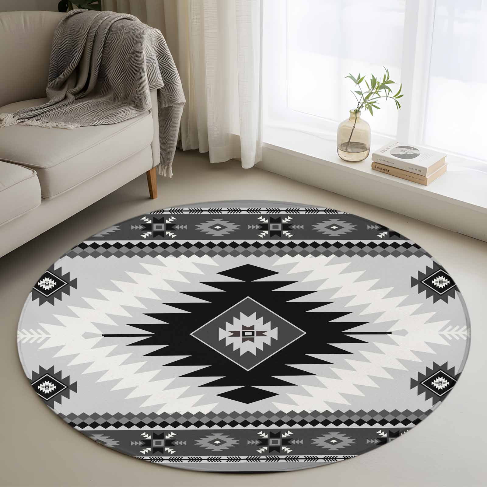 Area Rug 48in, Aztec Gray Geometric Pattern Floor Carpet Living Room ...