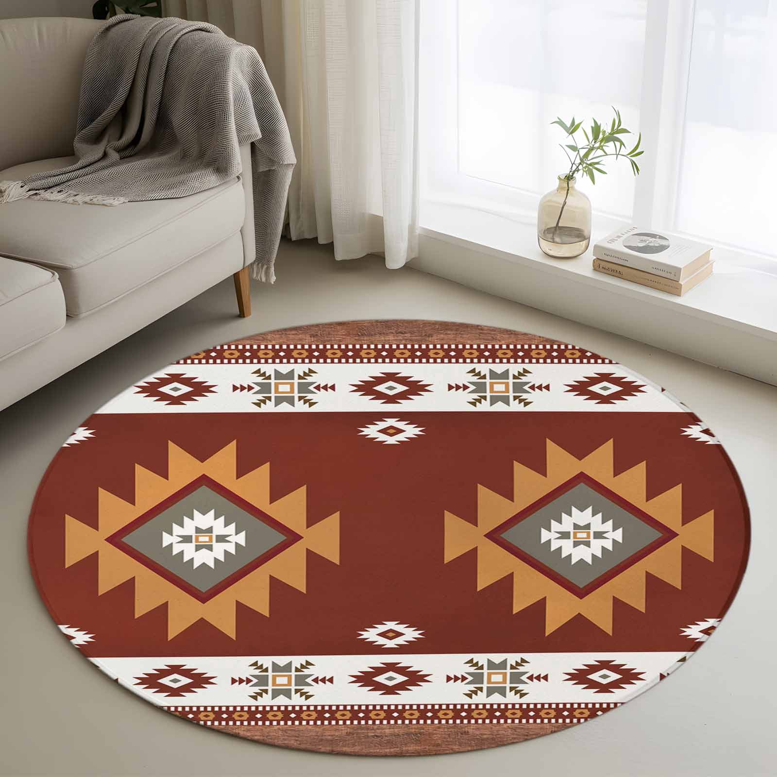 Area Rug 48in, Aztec Vintage Ethnic Boho Stripe Floor Carpet Living ...