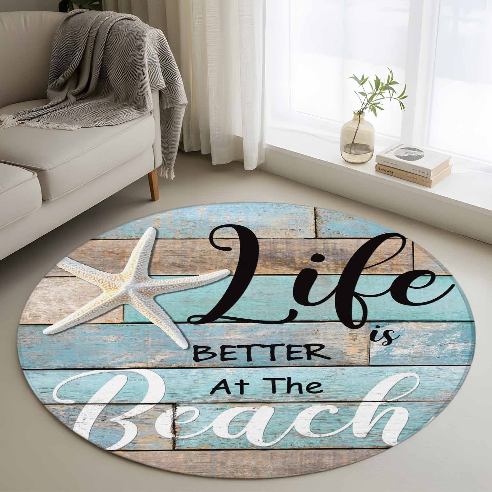 Area Rug 48in, Beach Life Ocean Starfish Floor Carpet Living Room Rug ...
