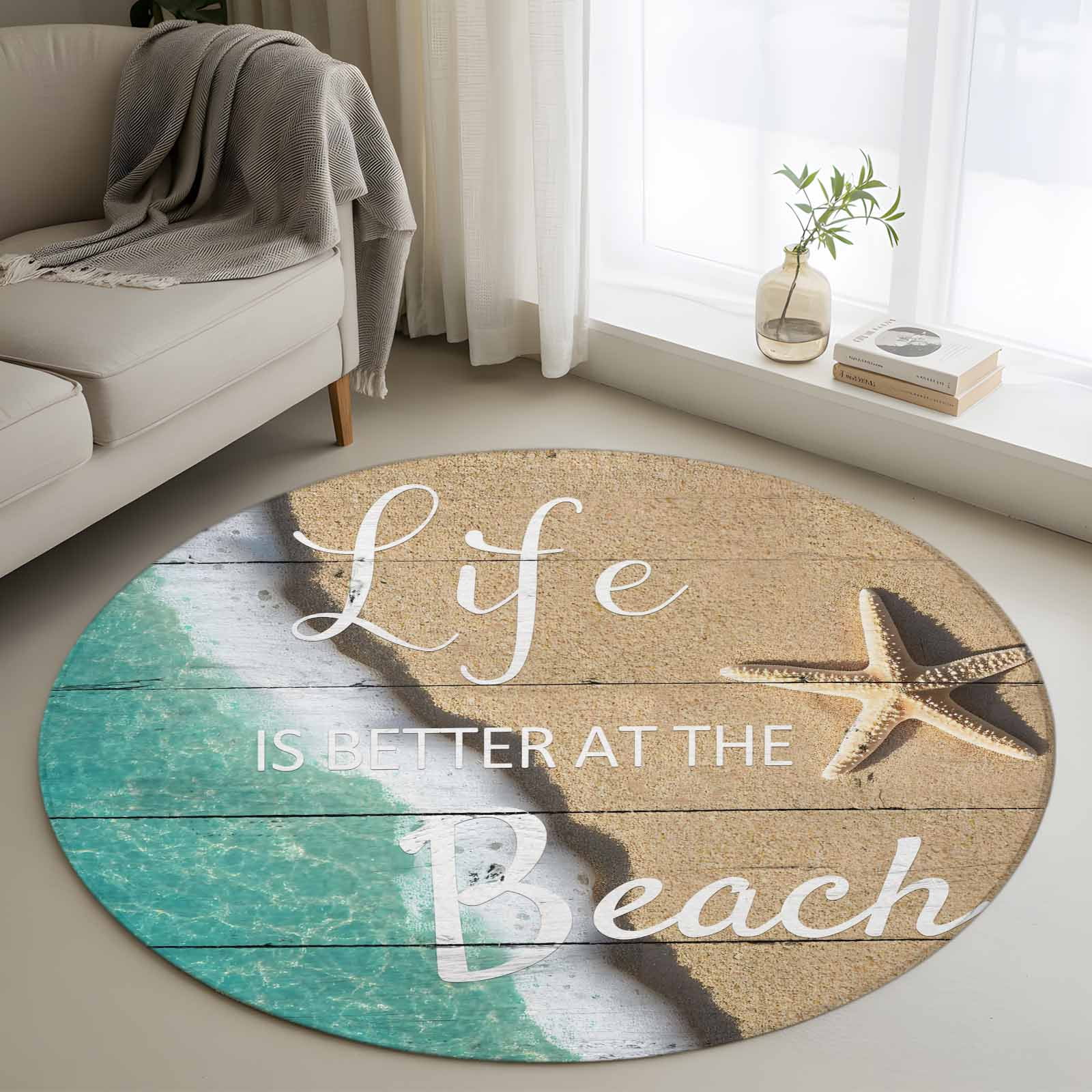 Area Rug 48in, Beach Life Seaside Starfish Sea Water Floor Carpet ...