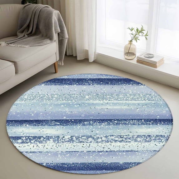 Area Rug 48in, Blue Gradient Stripes Dots Floor Carpet Living Room Rug ...