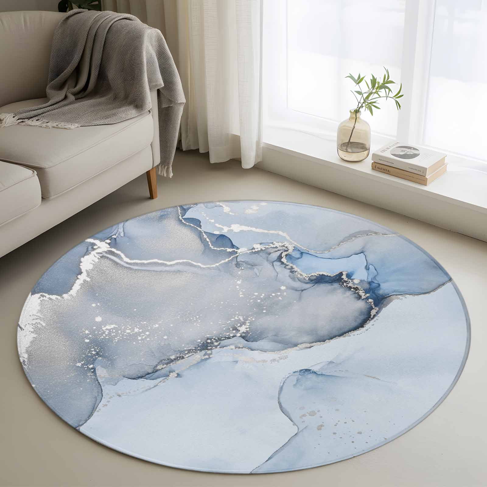 Area Rug 48in, Blue Marble Abstract Clouds Water Ripple Floor Carpet ...