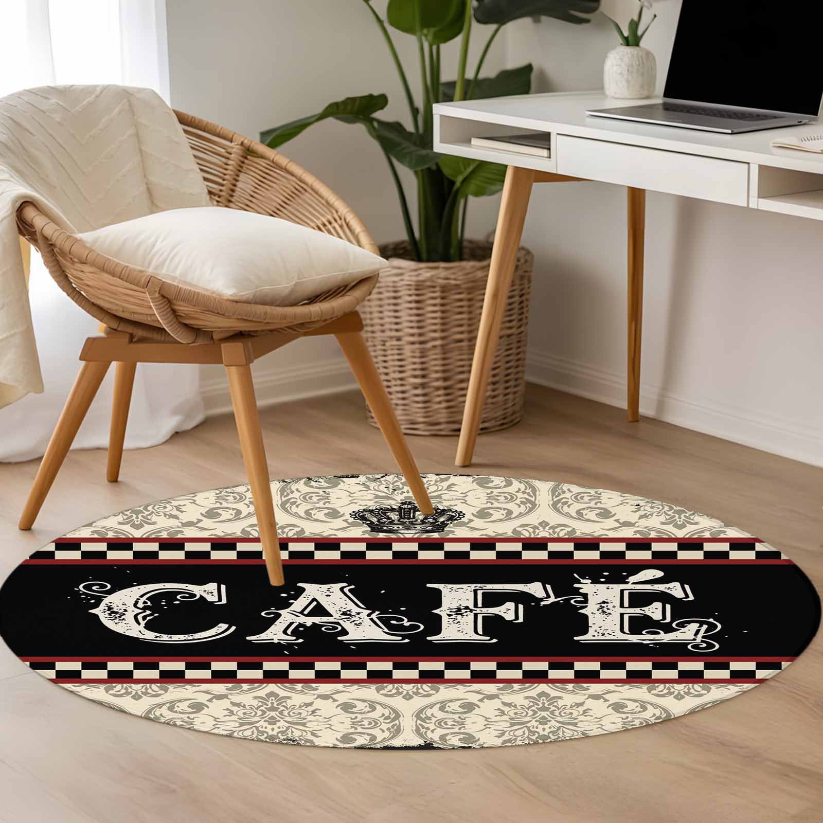 Area Rug 48in, Cafe Words on Black Background Floor Carpet Living Room ...