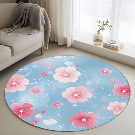 Area Rug 48in, Classic Pink Flower Ripples Floor Carpet Living Room Rug ...