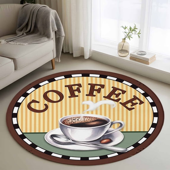 Area Rug 48in, Coffee Cup Farm Flower Damask Floor Carpet Living Room ...