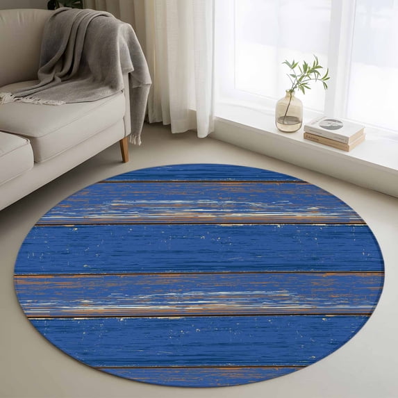 Area Rug 48in, Country Shabby Blue Wood Floor Carpet Living Room Rug ...