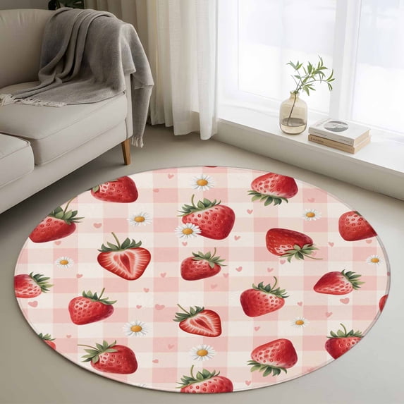 Area Rug 48in, Country Strawberry Daisy Flower Floor Carpet Living Room ...